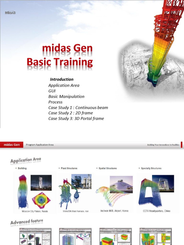 Midas Gen Basic Training | PDF | Beam (Structure) | Deformation (Engineering)