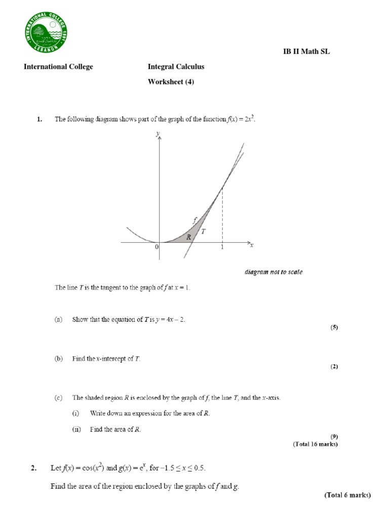 Worksheet (4) - Extra Exercises On Integral Calculus | PDF | Tangent ...