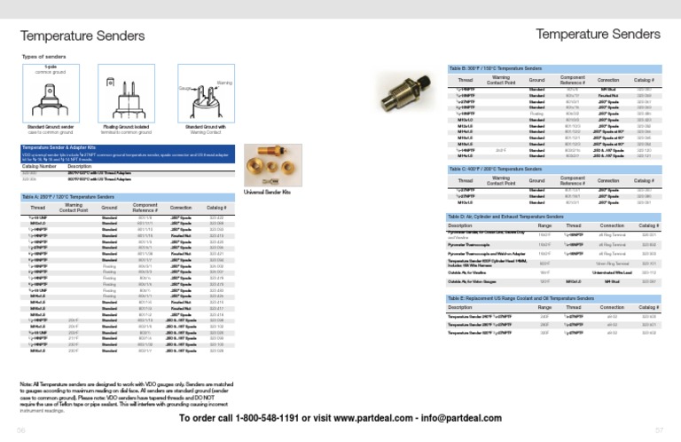 Vdo Temperature Sender Table A To e | PDF | Mechanical Engineering ...