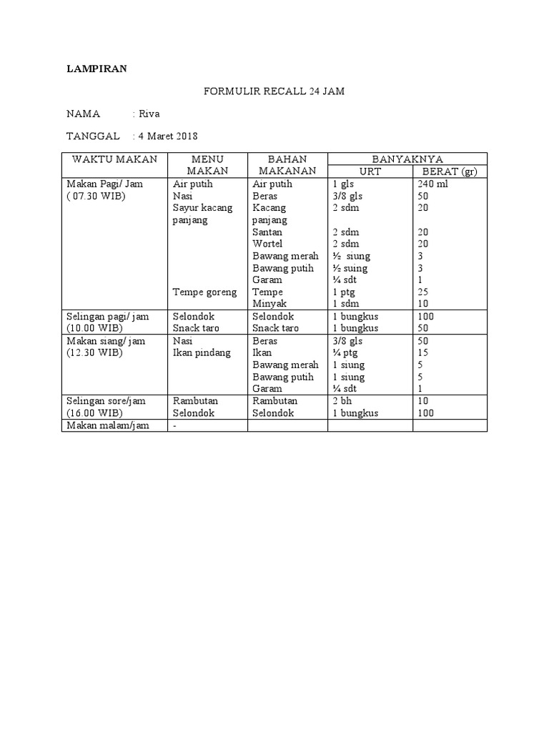 Formulir Recall 24 Jam | PDF
