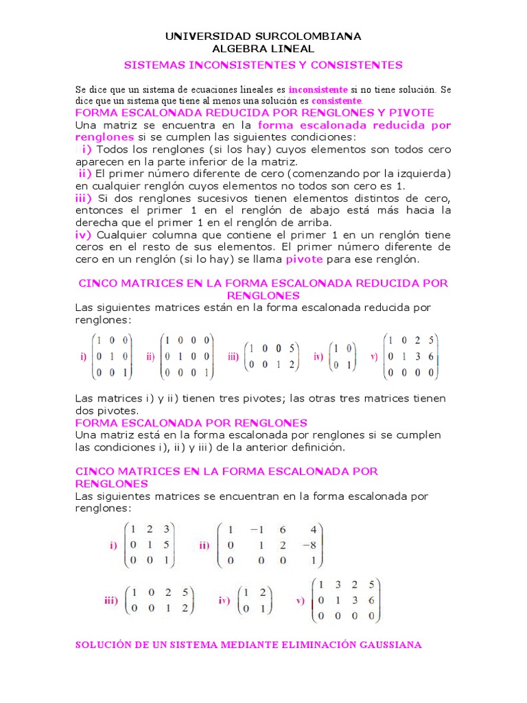 Sistemas consistentes e inconsistentes y métodos para resolver sistemas ...