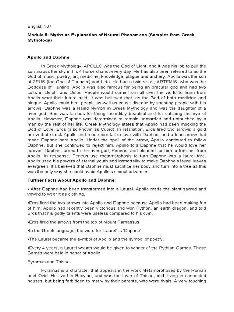 Module 5: Myths As Explanation of Natural Phenomena (Samples From Greek ...