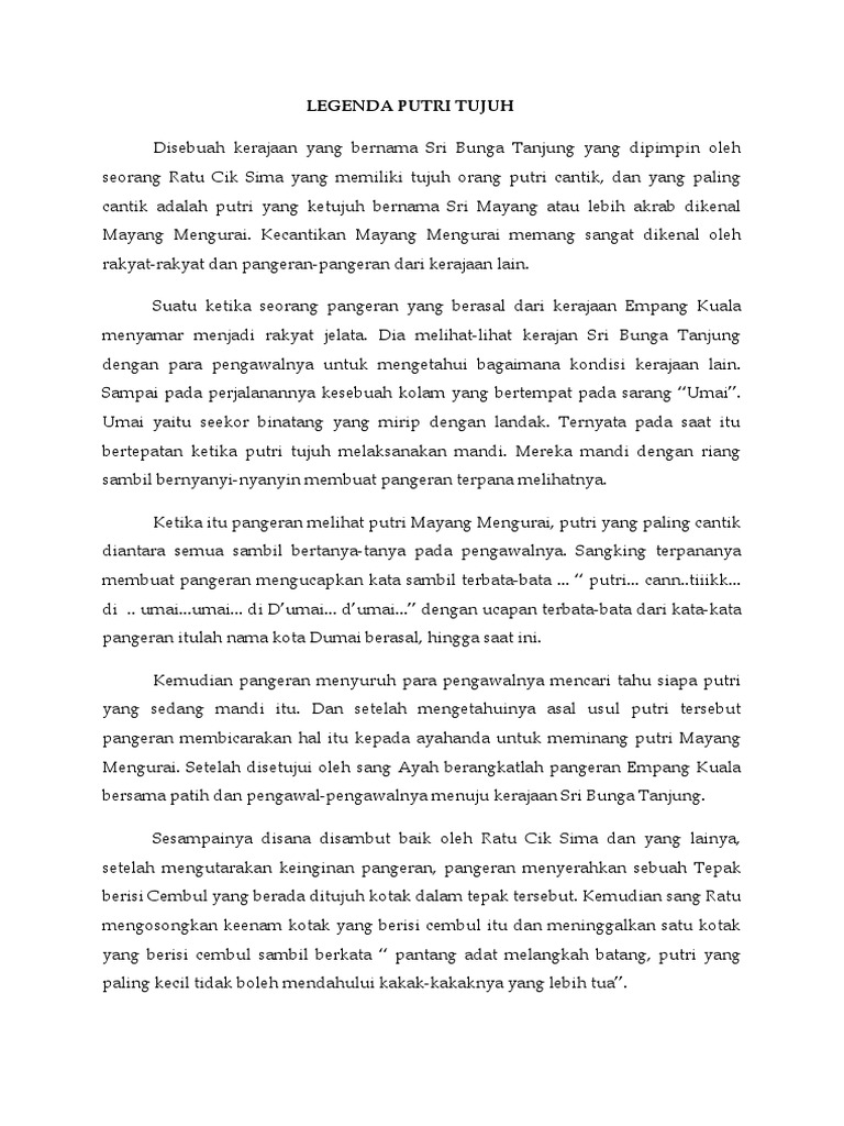 LEGENDA PUTRI TUJUH Estetika SRM | PDF