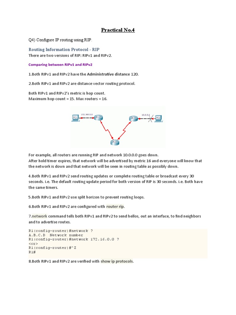 Practical No 4 Routing Information Protocol Rip Pdf Ip Address Routing