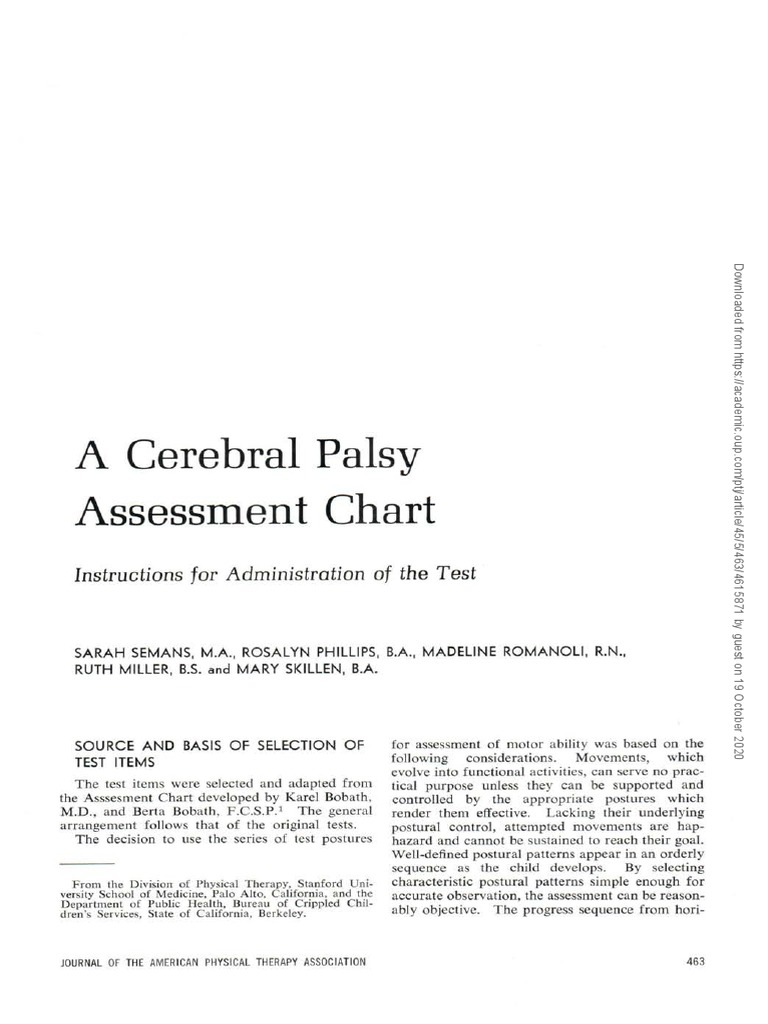 A Cerebral Palsy Assessment Chart: Instructions For Administration of ...