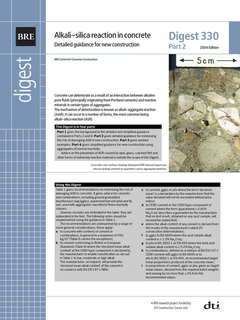 BRE Digest 330 pt2 Alkali-Silica Reaction in Concrete | PDF ...