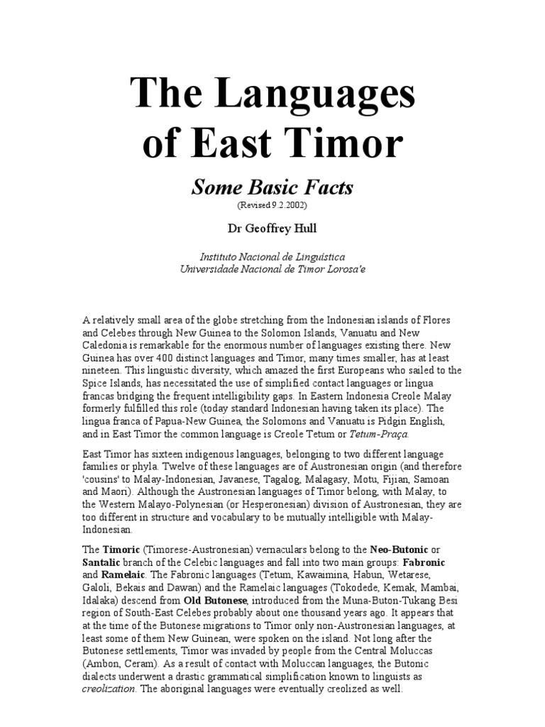 The Languages of East Timor Some Basic Facts | PDF