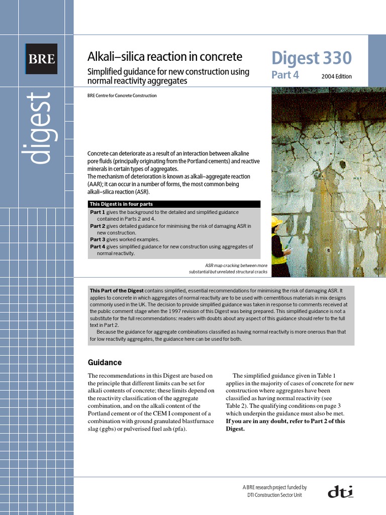 BRE Digest 330 pt4 Alkali-Silica Reaction in Concrete | PDF | Cement ...