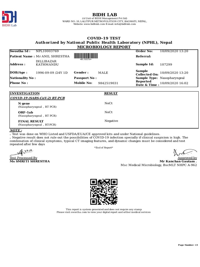 Covid-19 Test Authorized by National Public Health Laboratory (NPHL ...