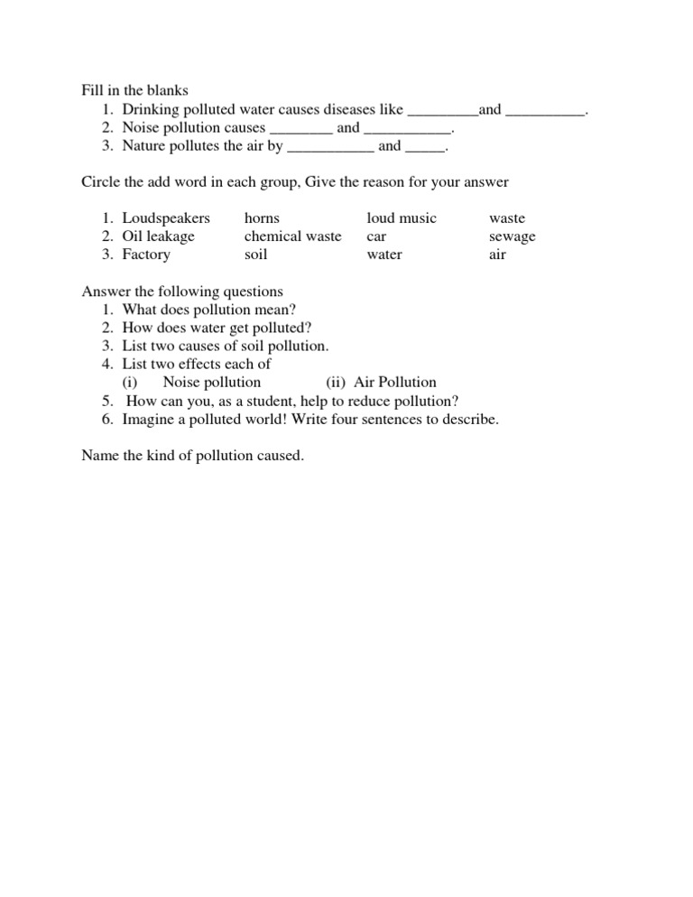 Fill in The Blanks | PDF | Environmental Health | Pollution