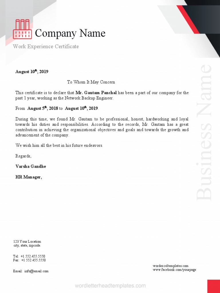 Experience Certificate Template - 1 | PDF