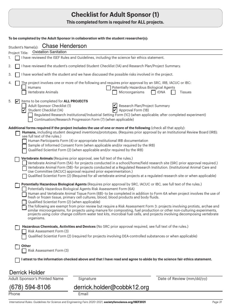 Checklist For Adult Sponsor (1) : Chase Henderson | Download Free PDF ...