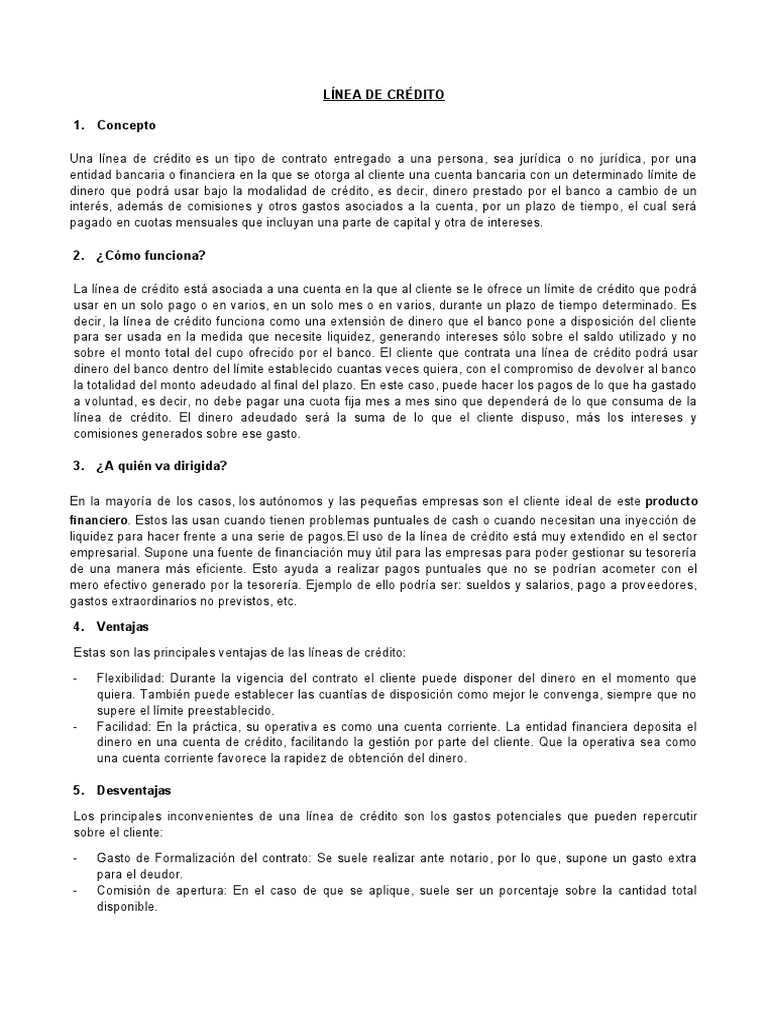 Ejemplo de Línea de Crédito Explicado | PDF | Bancos | Interés