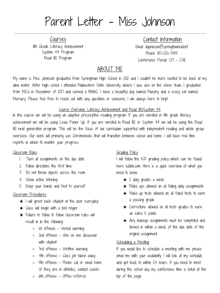 Parent Letter | PDF | Teaching | Pedagogy