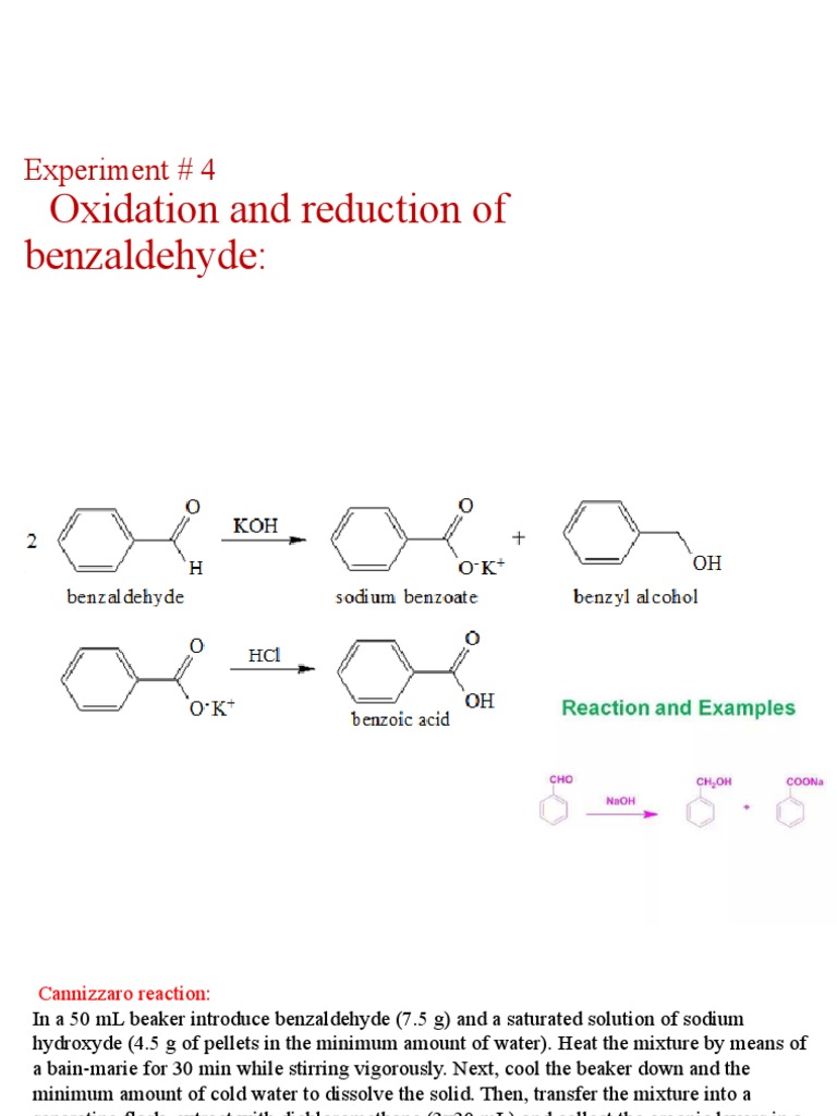 Experiment # 4: Oxidation and Reduction of Benzaldehyde | PDF