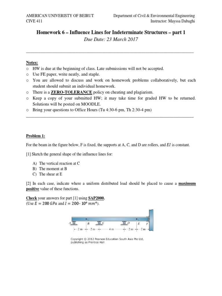 Homework 6 - Influence Lines For Indeterminate Structures - Part 1 | PDF