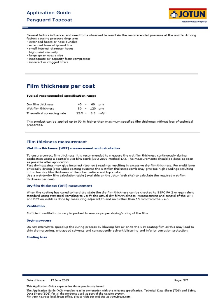 Film Thickness Per Coat: Application Guide Penguard Topcoat | PDF ...