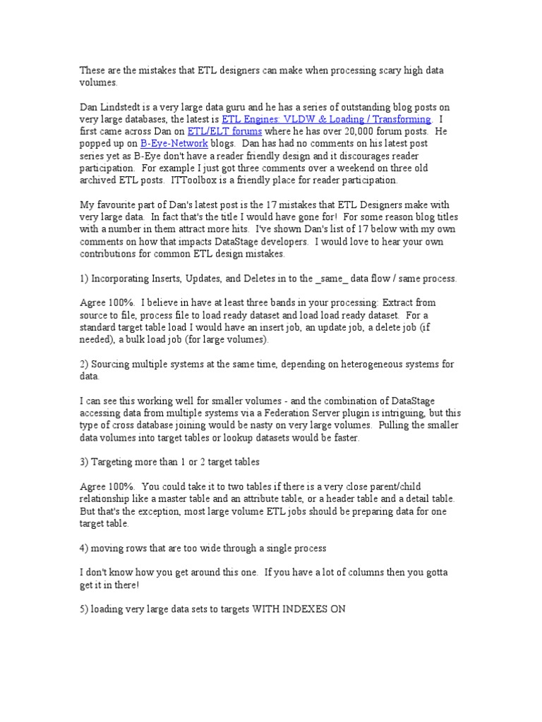 These Are The Mistakes That ETL Designers Can Make When Processing Scary High Data Volumes | PDF ...