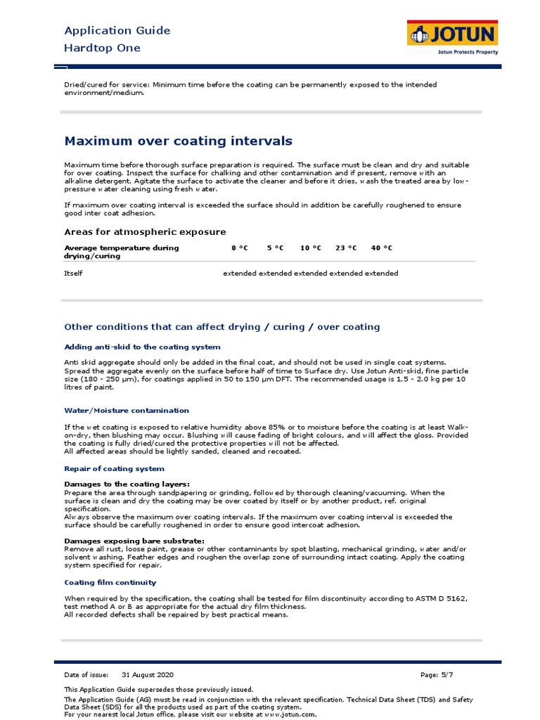 Maximum Over Coating Intervals: Application Guide Hardtop One | PDF ...