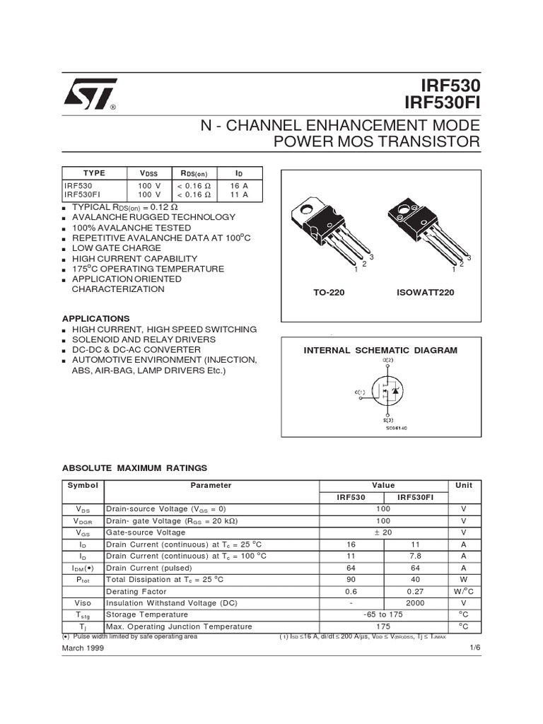 IRF530 N-Channel MOSFET Datasheet | PDF | Science & Mathematics