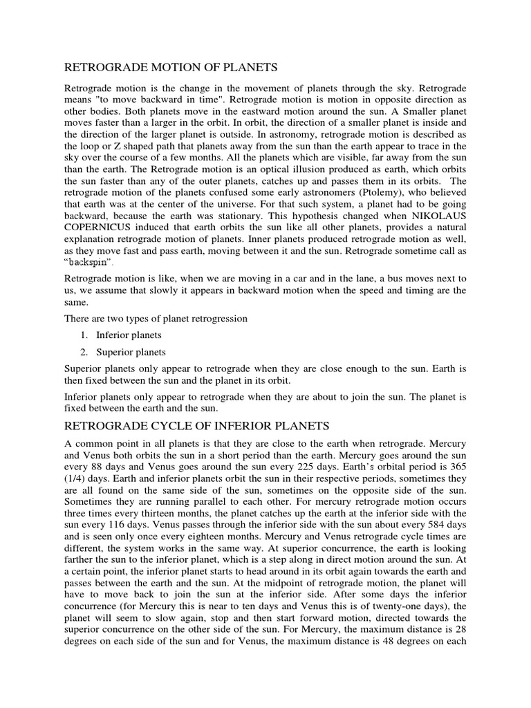 Understanding Planetary Retrograde Motion | PDF | Planets | Mercury ...