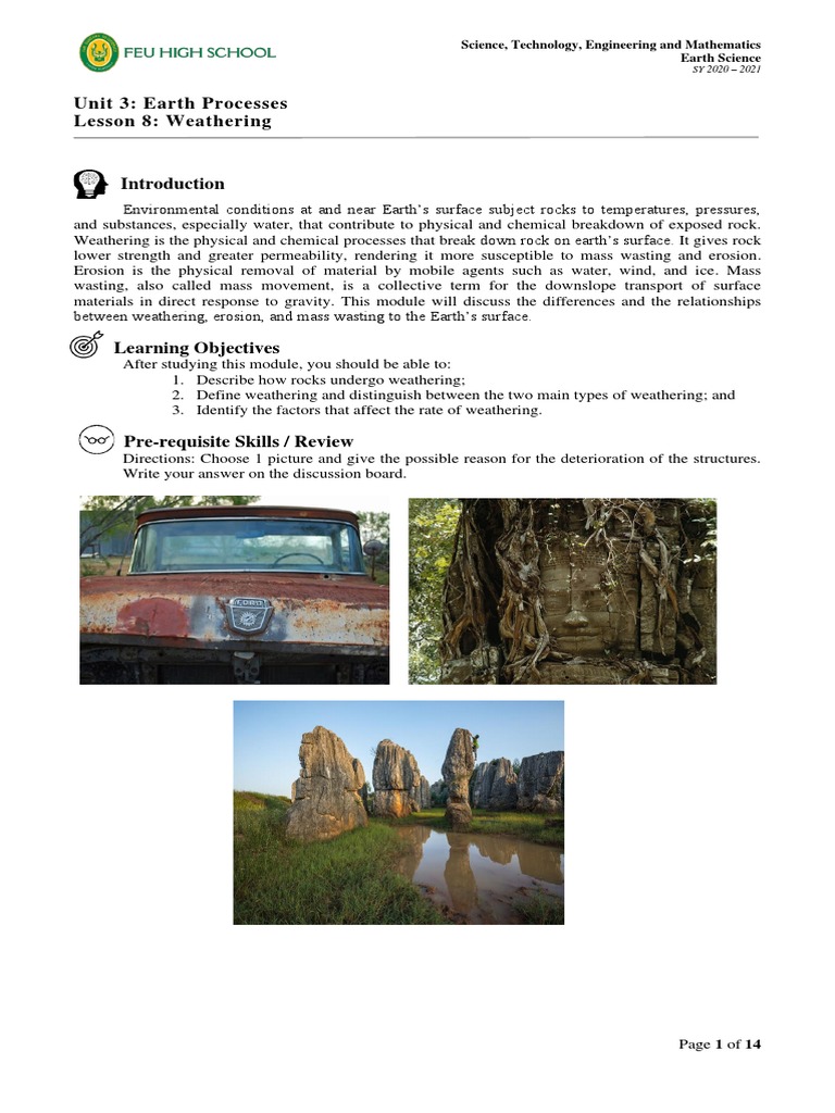 ES Study Guide - Lesson8-Weathering | PDF | Weathering | Rock (Geology)
