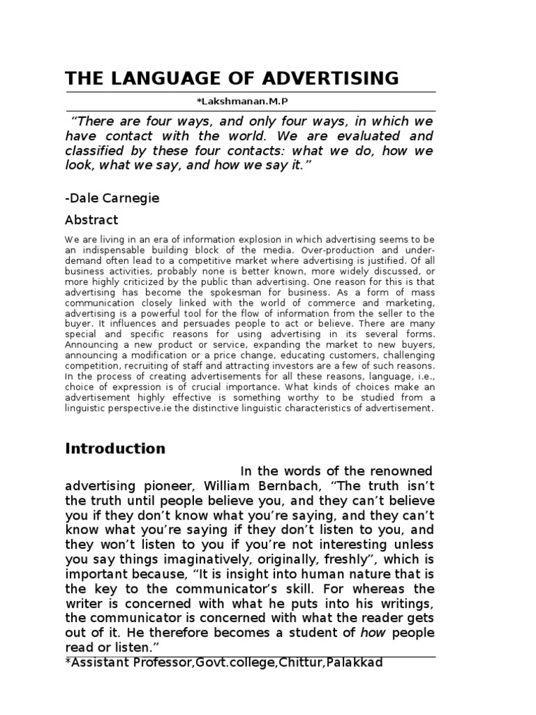 Language of Advertising | PDF | Advertising | Question