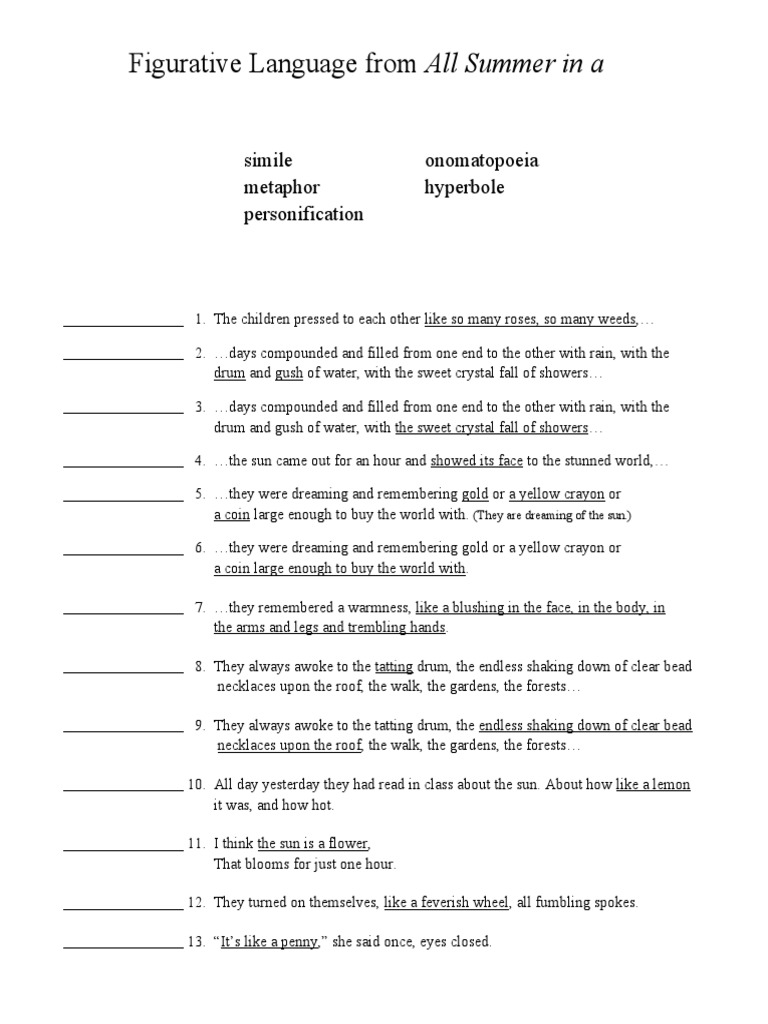 Figurative Language in All Summer in A Day | PDF
