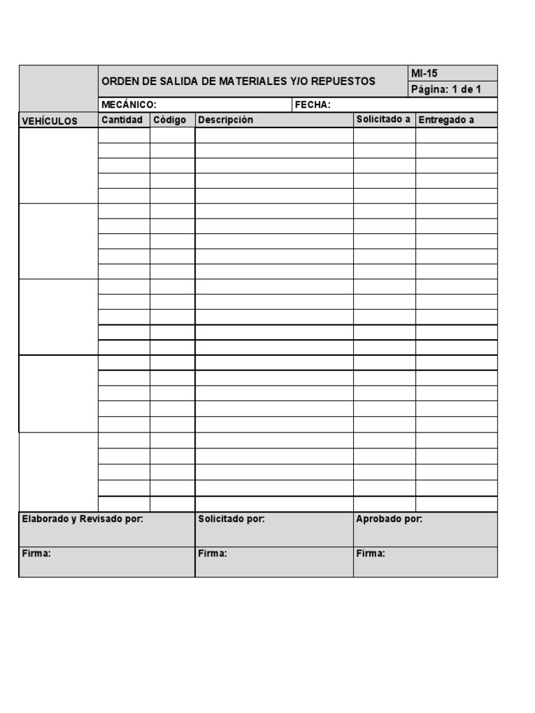 Orden de Salida de Materiales | PDF