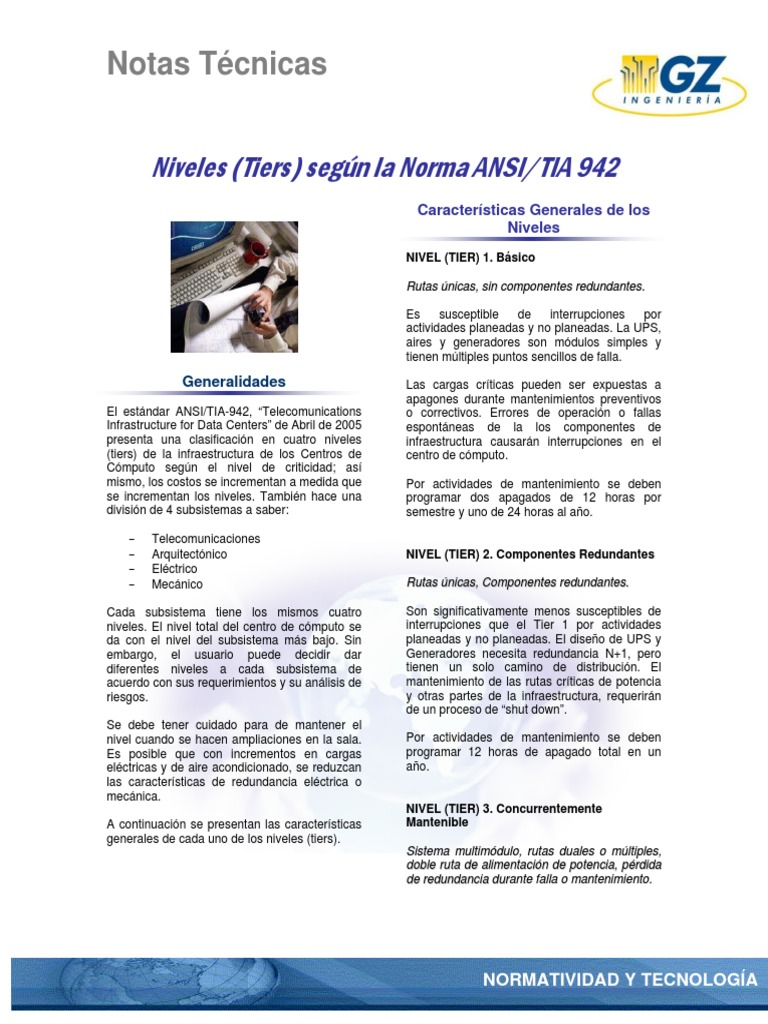 Tiers ANSI-TIA 942 | PDF | Central telefónica | Generador eléctrico
