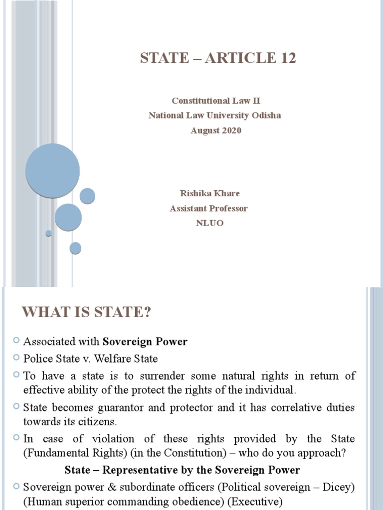State - Article 12: Constitutional Law II National Law University ...