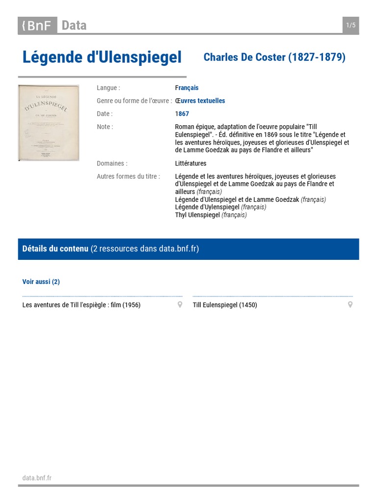COSTER-La Legende ... Ulenspiegel-NNF Data PDF | PDF
