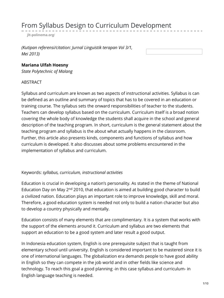 From Syllabus Design To Curriculum Development | PDF | Curriculum ...