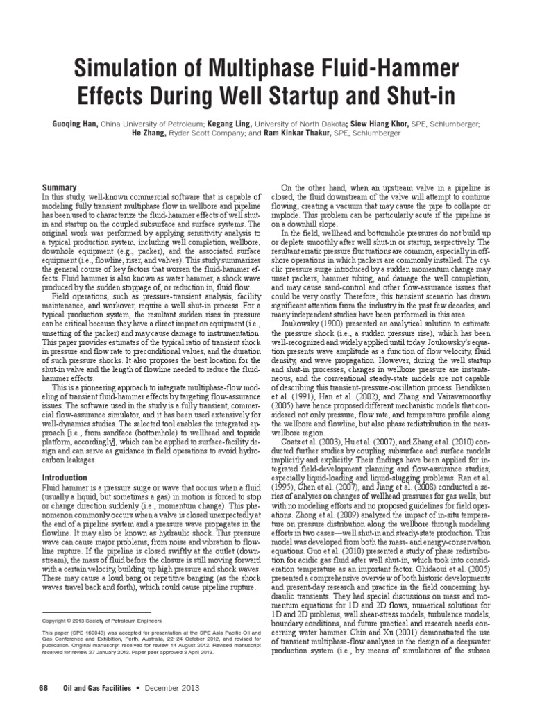 Simulation of Multiphase Fluid-Hammer Effects During Well Startup and Shut-In | PDF | Fluid ...