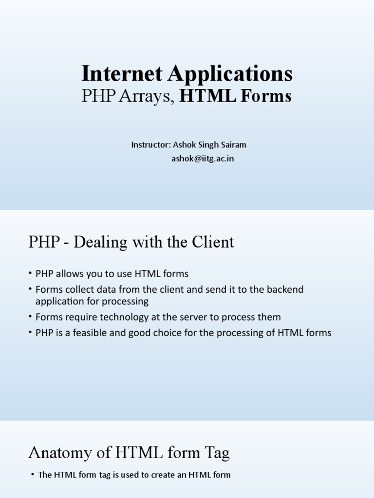 Internet Applications: PHP Arrays, HTML Forms | PDF | Html Element | Html