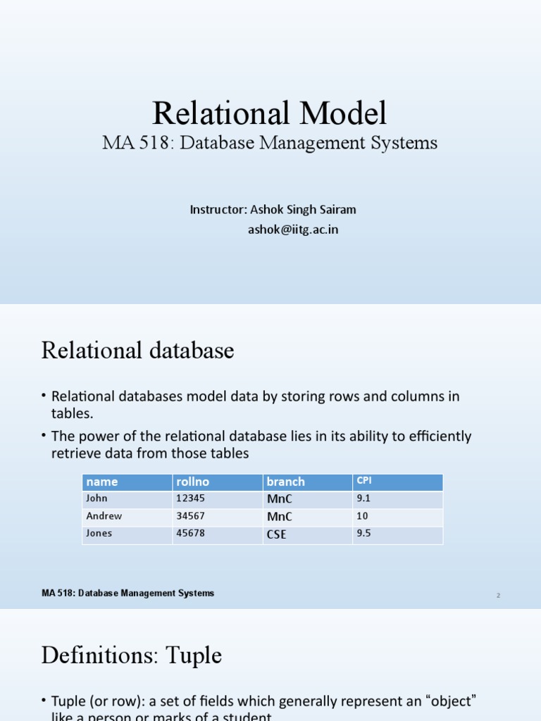 Lec9 RelModel | PDF | Relational Database | Relational Model