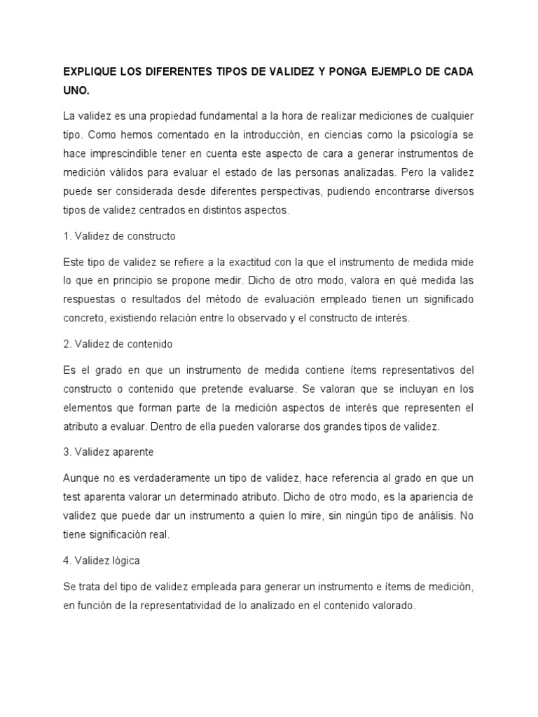 Tipos de validez en psicología y psicometría | PDF | Validez ...