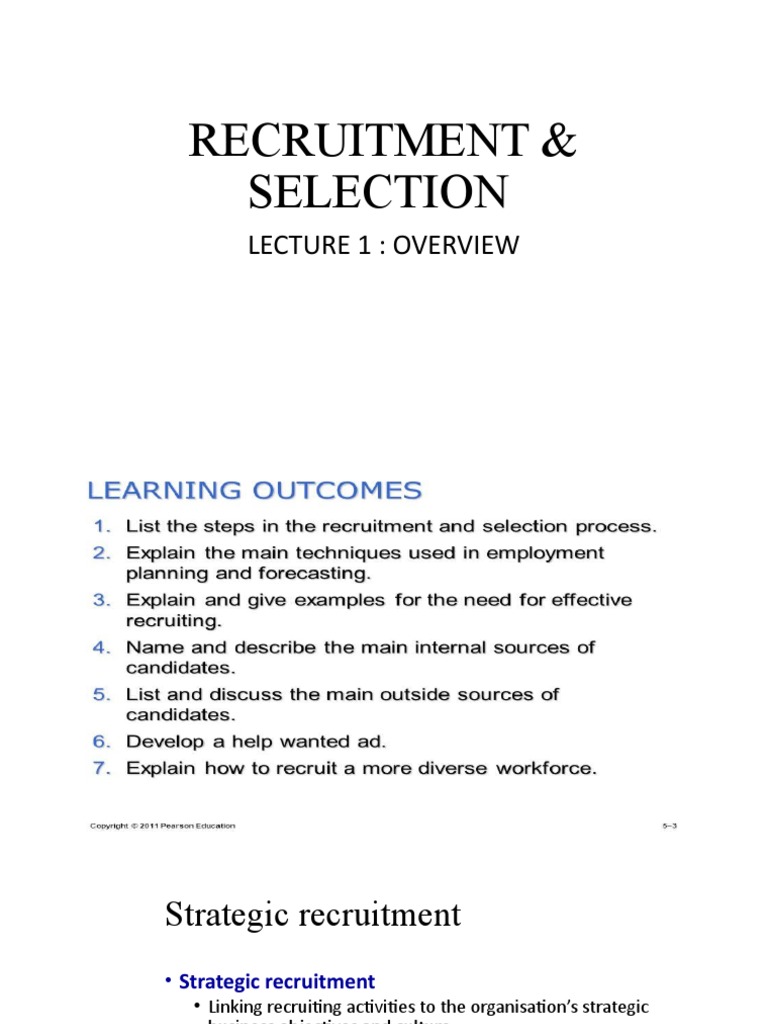 Recruitment & Selection: Lecture 1: Overview | PDF | Recruitment ...