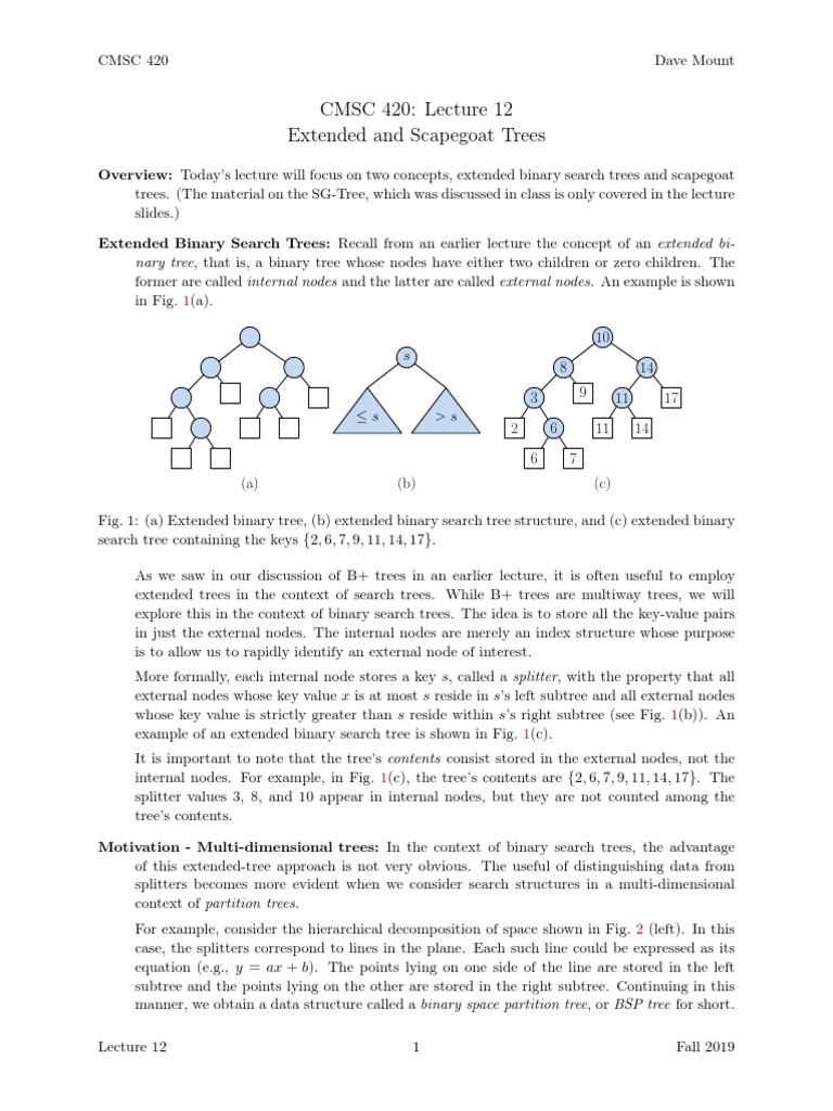 CMSC 420: Lecture 12 Extended and Scapegoat Trees | PDF | Algorithms ...