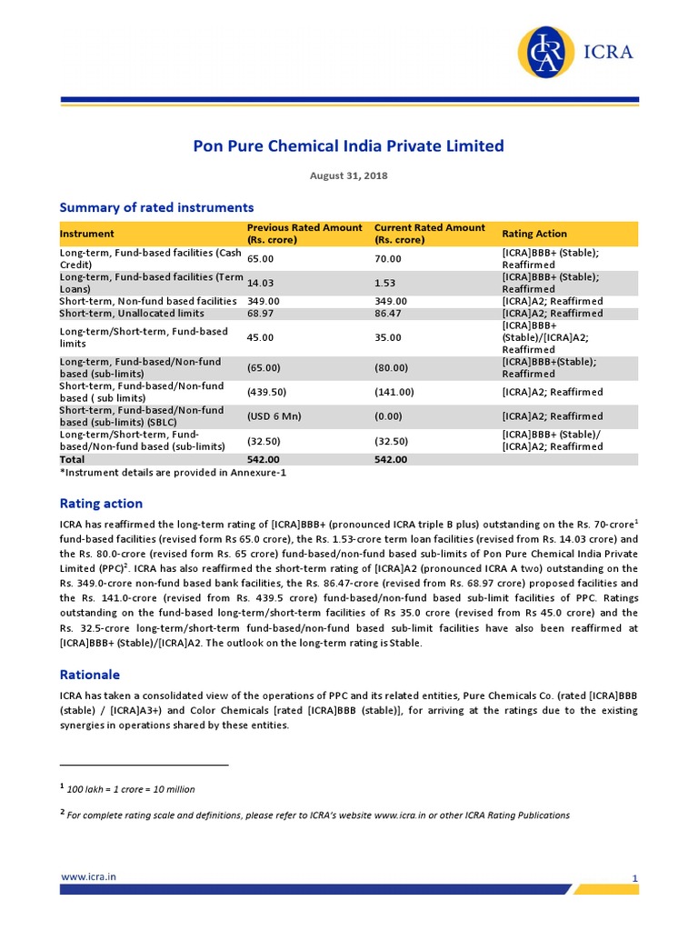 Pon Pure Chemical - R-31082018 | PDF | Credit Rating Agency | Capital ...