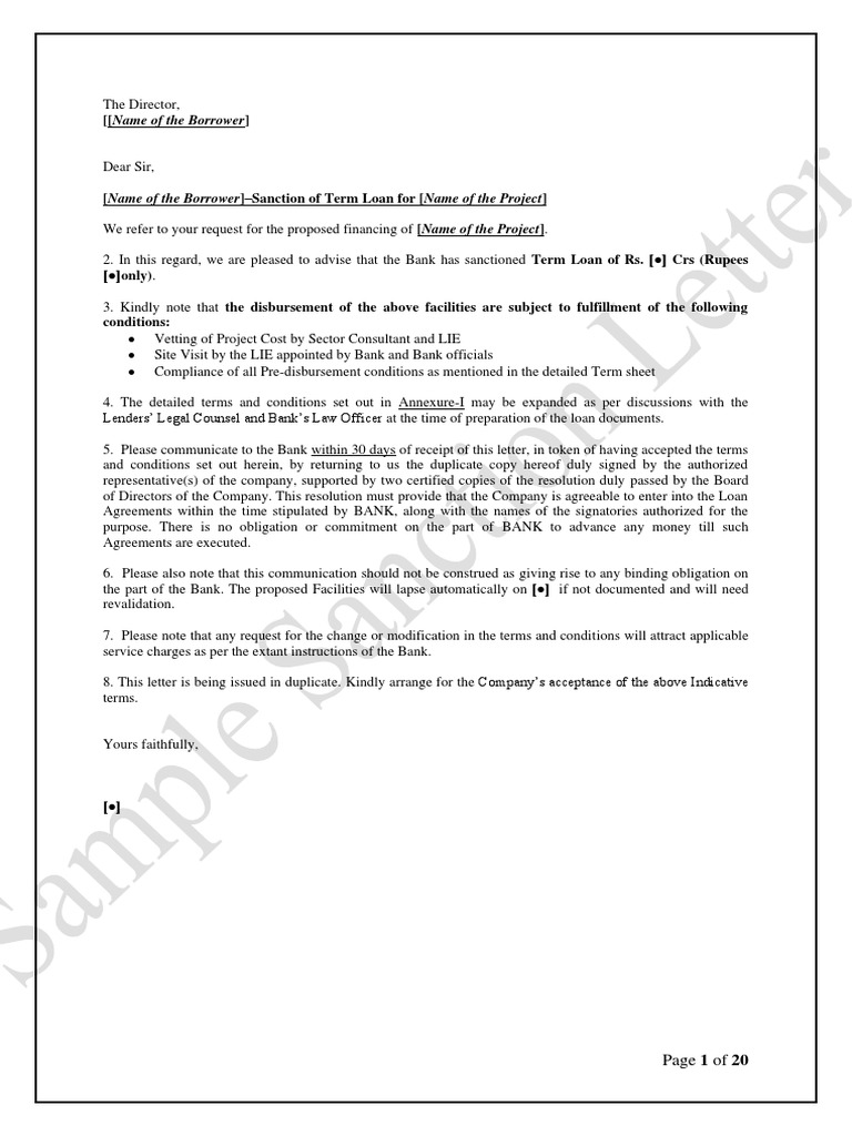 Sample Term Sheet-Sanction Letter | PDF | Loans | Interest