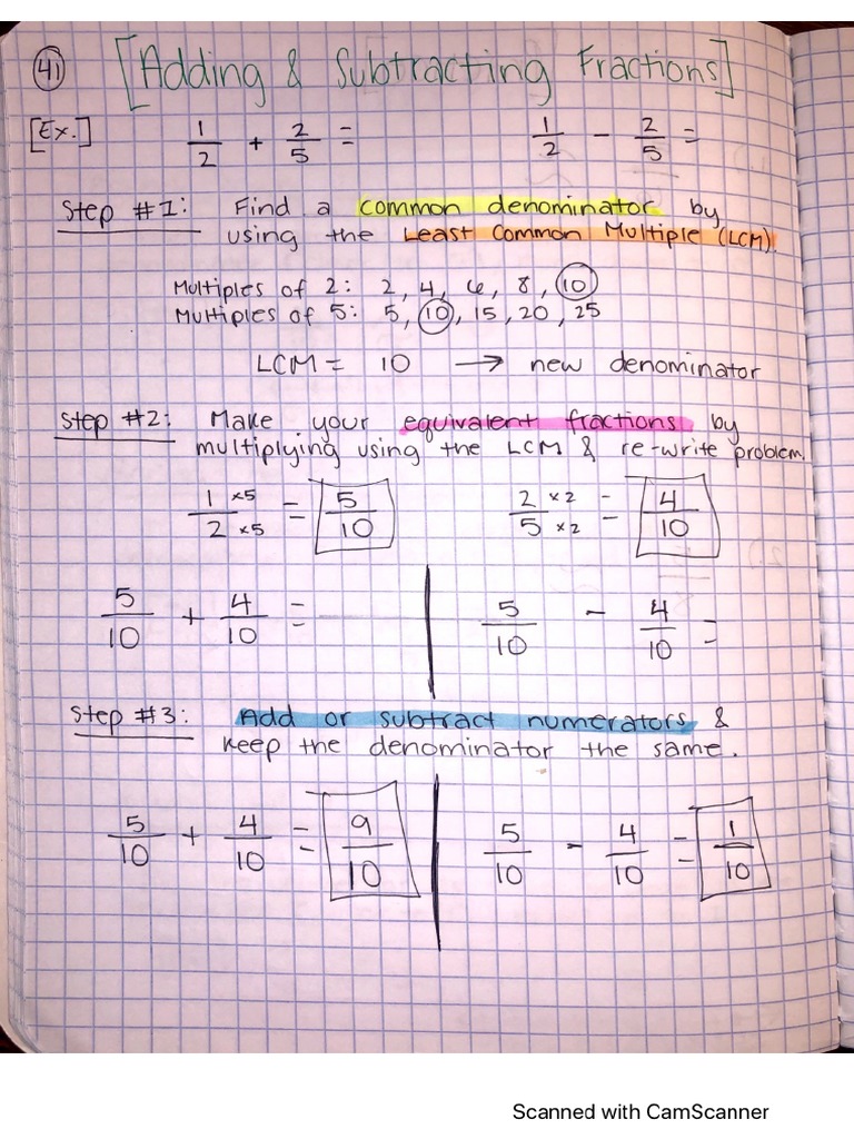 Adding And Subtracting Fractions Notes Pdf