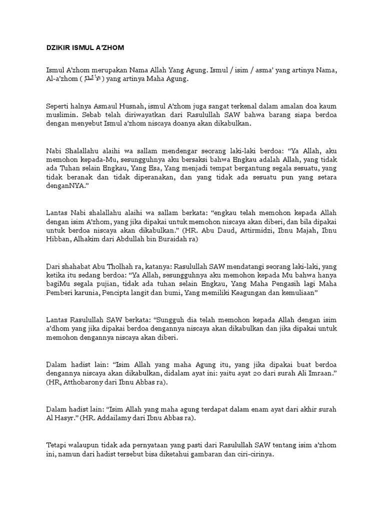 Dzikir Ismul A'zhom | PDF