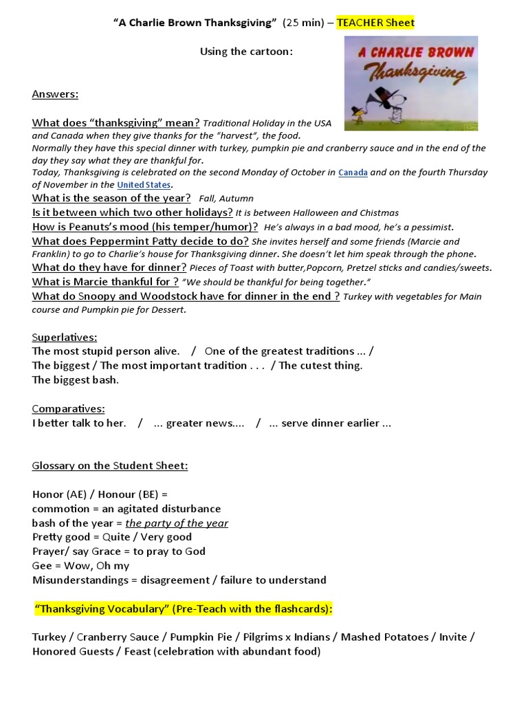 Charlie Brown Thanksgiving Lesson Plan | PDF