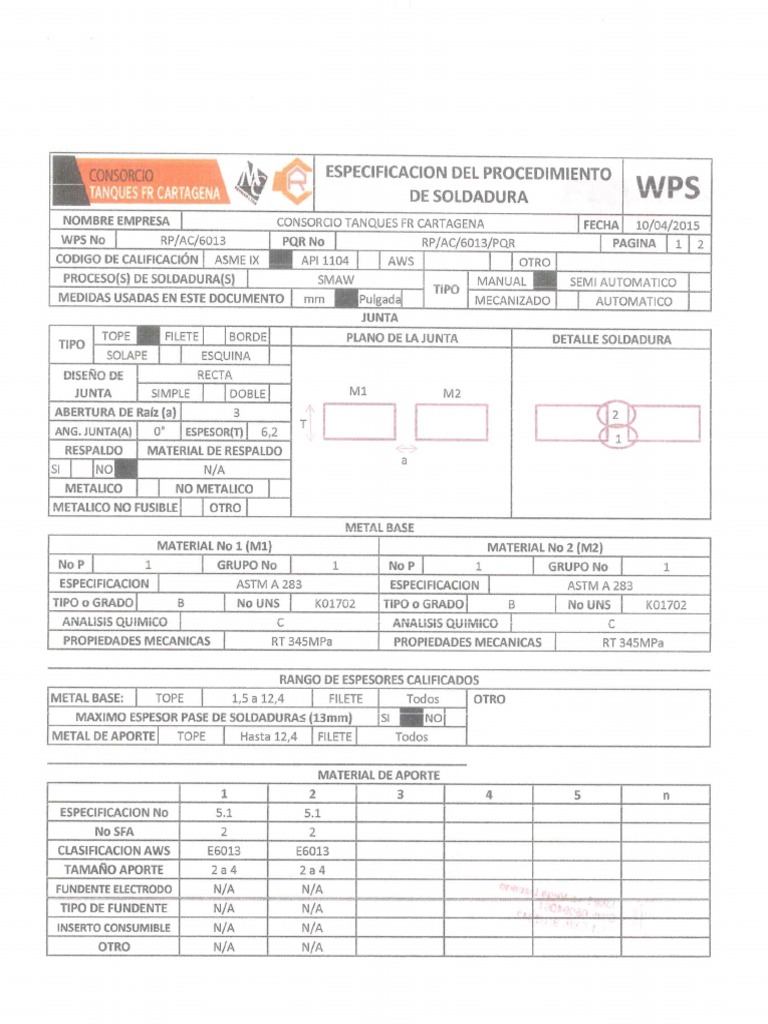 WPS Plat. AC Rampint Cartagena Techo Tanque | PDF