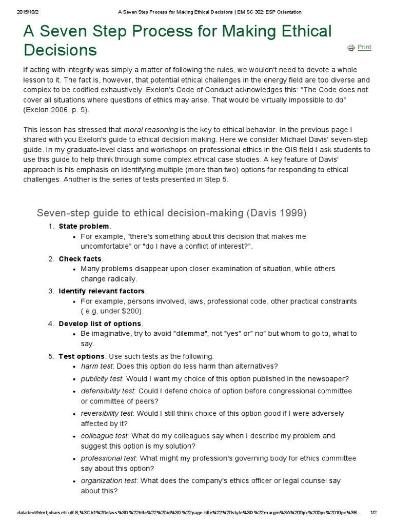 Seven Steps for Ethical Decision-Making | PDF | Conflict Of Interest ...