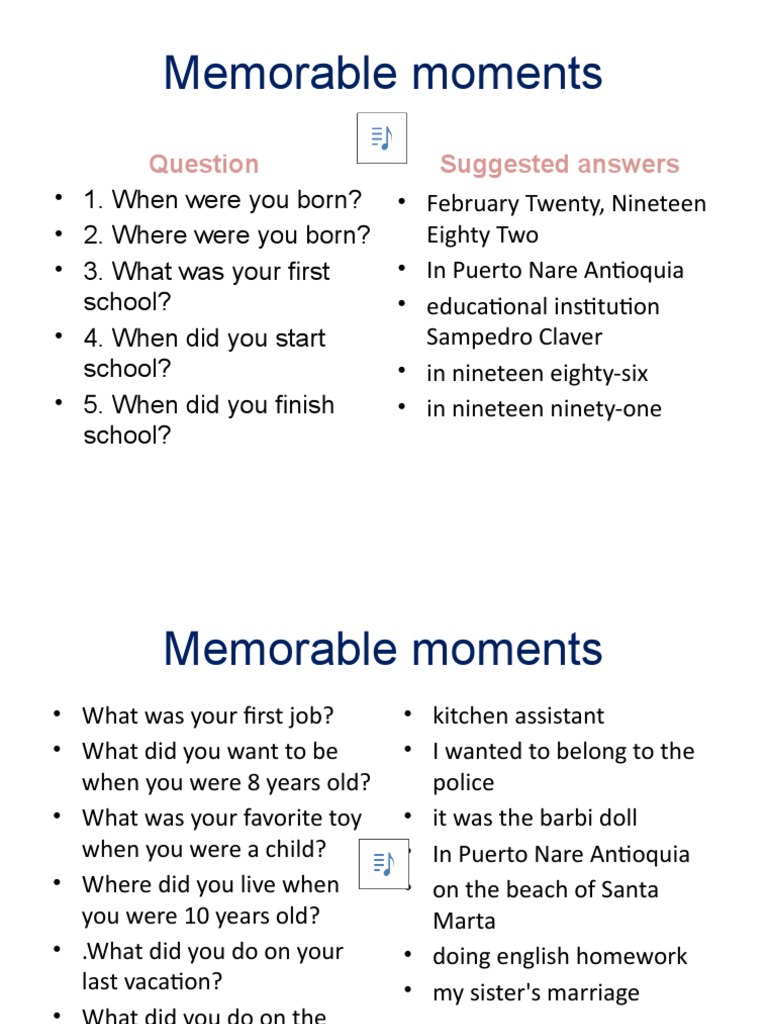 Memorable Moments: Suggested Answers | PDF