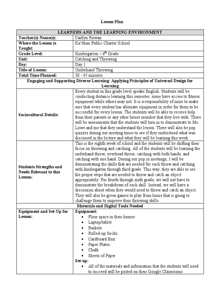 Rowan LP Underhand Throwing | PDF | Physical Education | Differentiated ...
