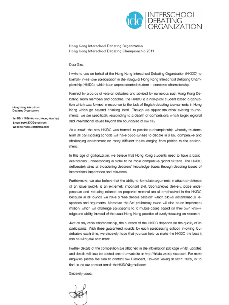 Hong Kong Interschool Debating Championship Invitation | PDF | Learning ...