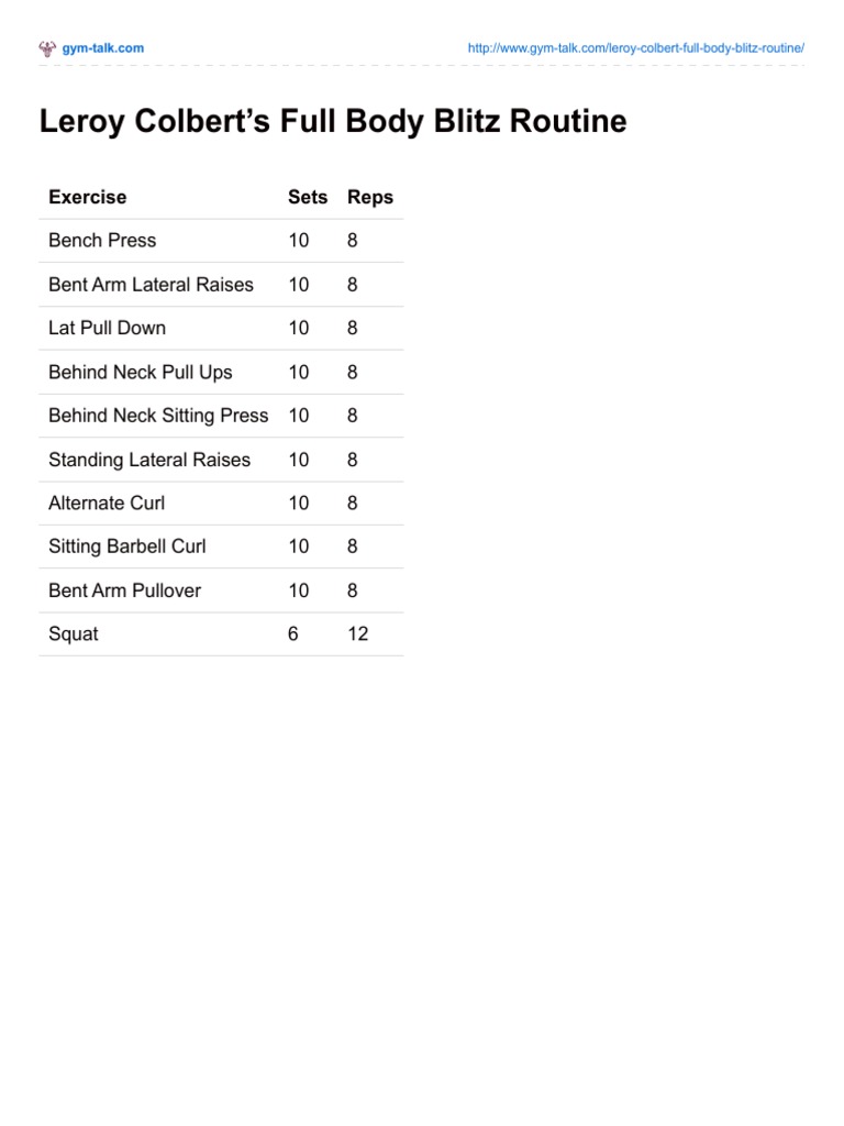 Leroy Colbert Full Body Blitz Routine | PDF